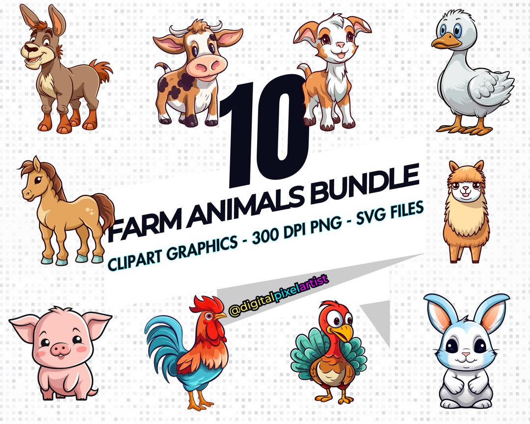 Cute Farm Clipart, Farm Animals Digital Clipart, Farm Animals Png Cute ...