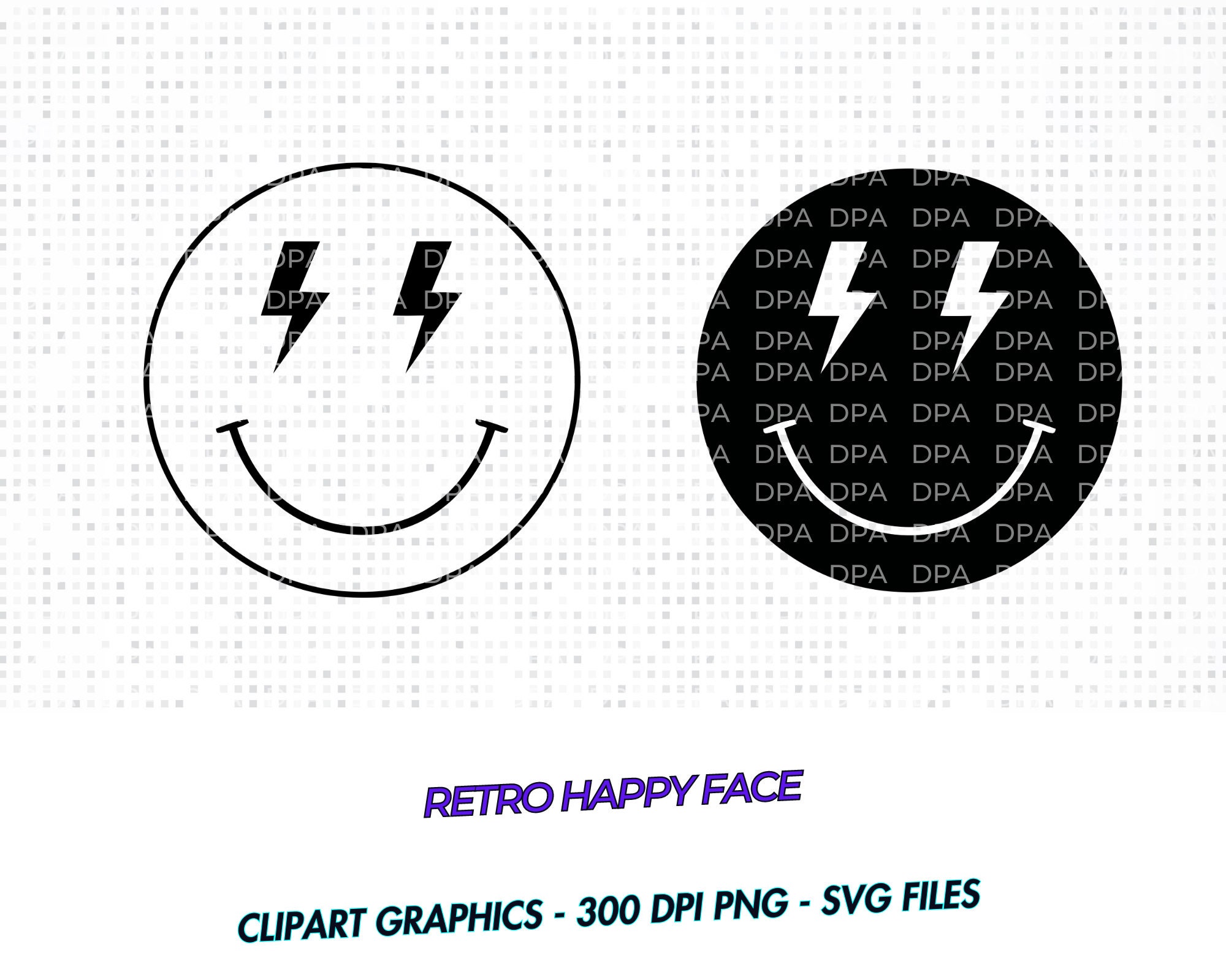 Retro Happy Face With Lightning Eyes SVG PNG | Smiley Faces | Svg Files ...