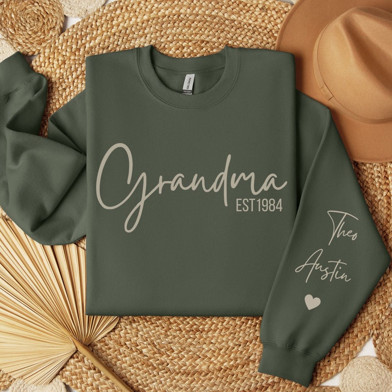 Personalized Mimi Sweatshirt With Grandkid Names on Sleeve, Custom Grandma Nickname Sweater With ...