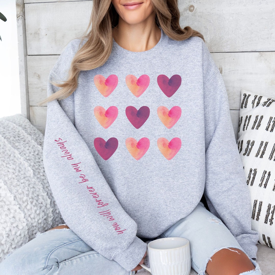 Pink Heart Personalized Sweatshirt With Special Message on Sleeve ...