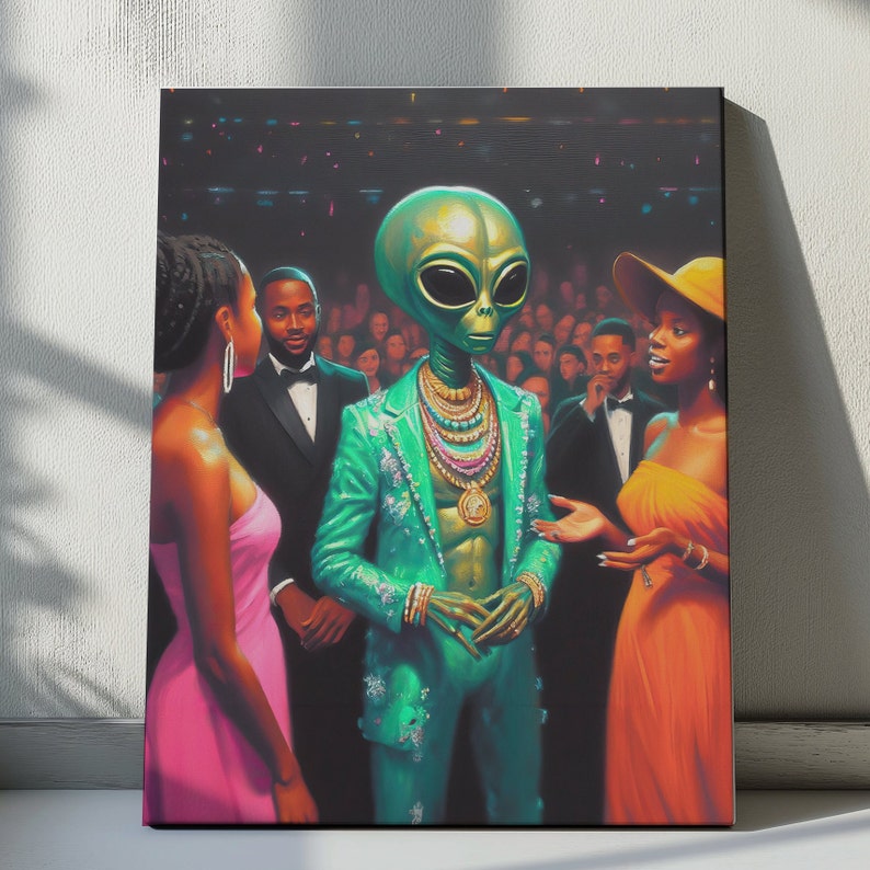 Black Culture Art, Cool Rap Alien Wall Canvas Painting, Hip Hop Street ...