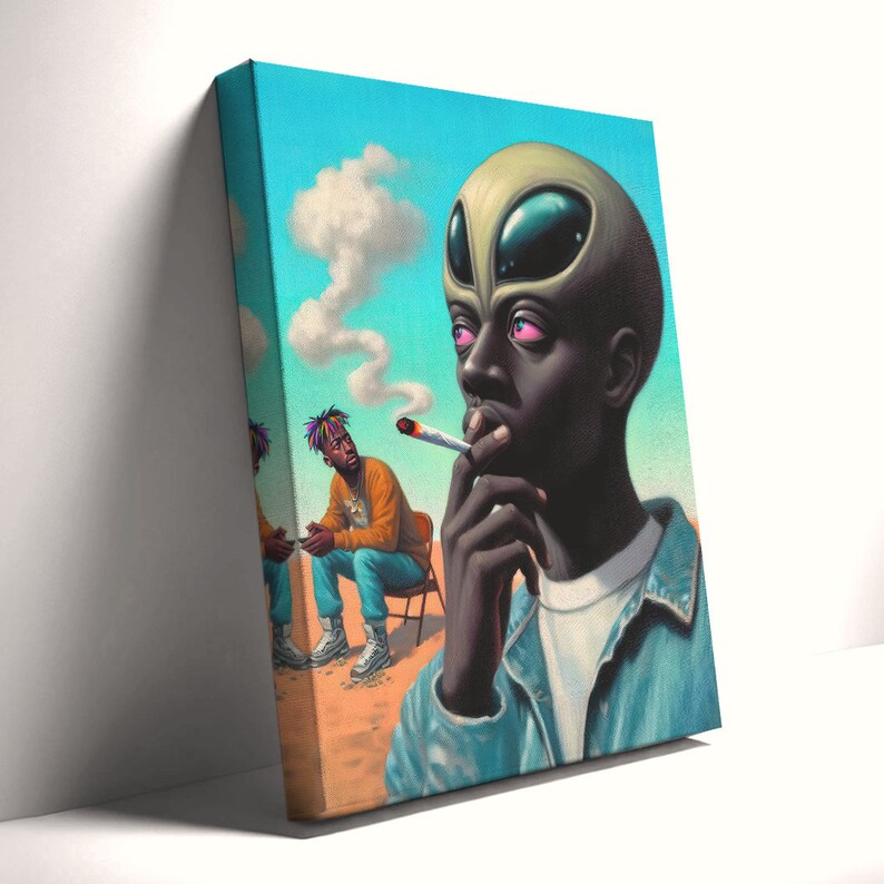 Trap Alien Black Man Canvas Artwork, African American Male Painting ...