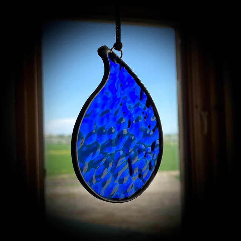 Blue Water Drop Stained Glass Suncatcher - Etsy