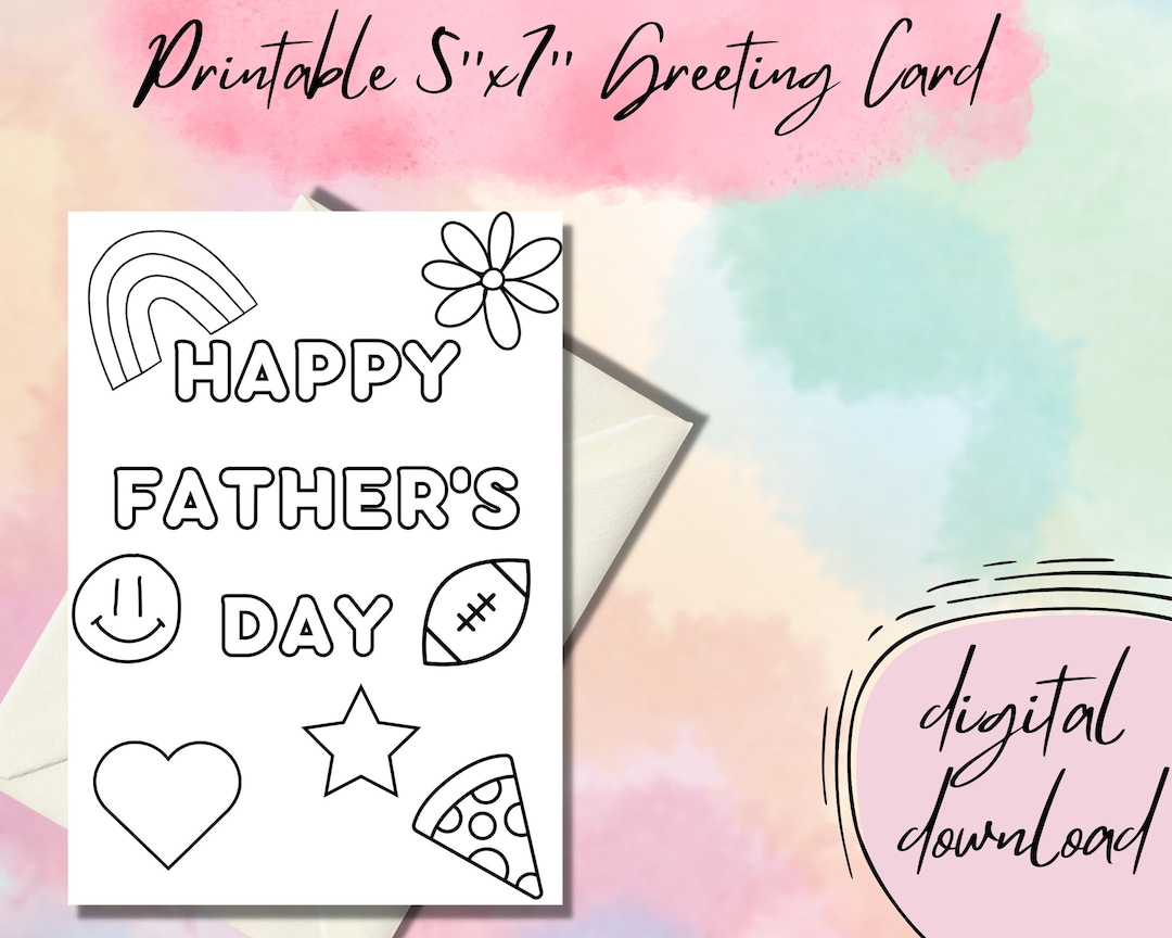 DIY Kids Coloring Card for Father's Day- Digital Download - Etsy