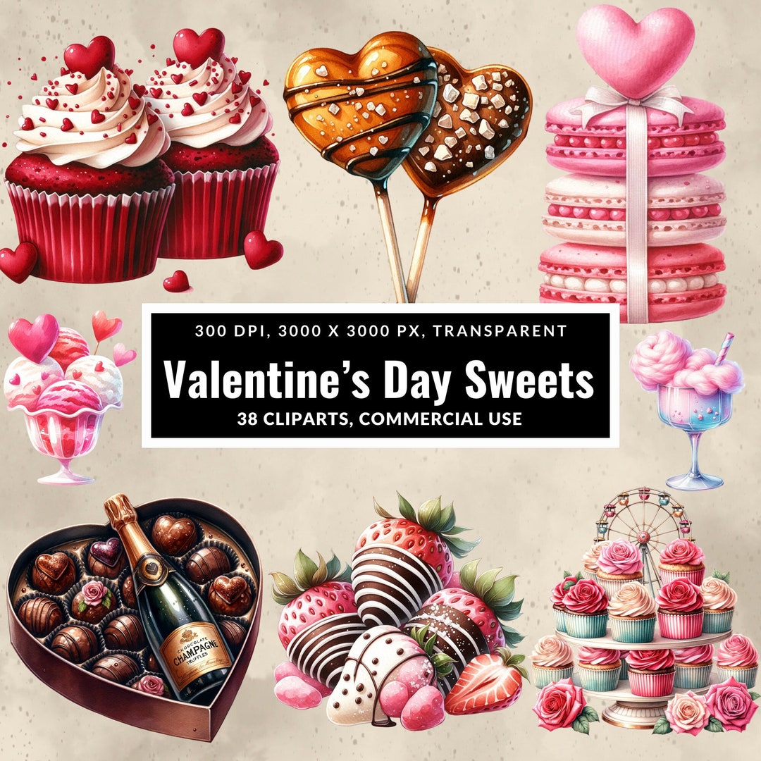 Watercolor Sweet Valentines Day Collection Clipart, 38 PNG Valentines ...