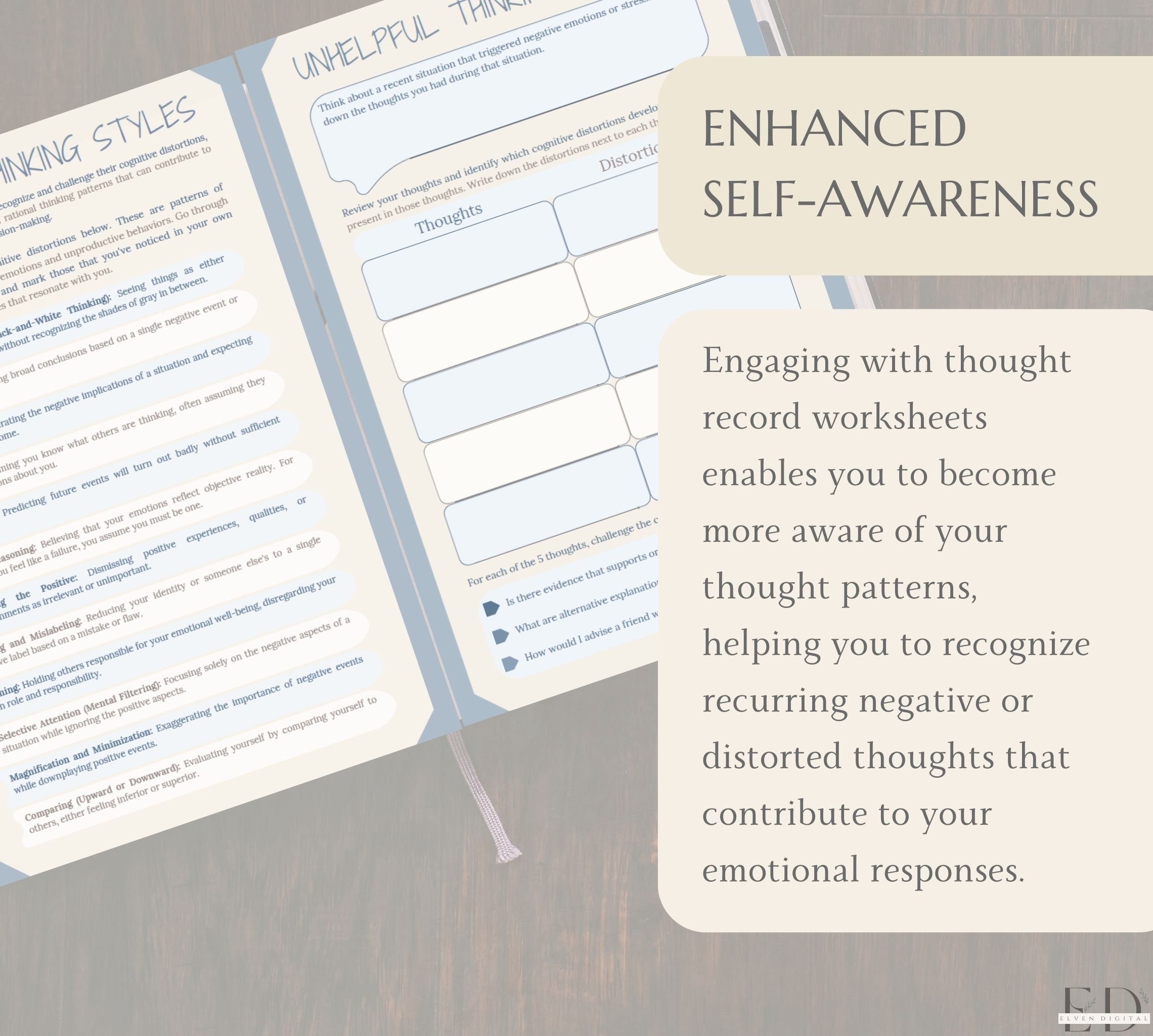 CBT Thought Record Worksheet CBT Unhelpful Thinking Styles Counseling ...