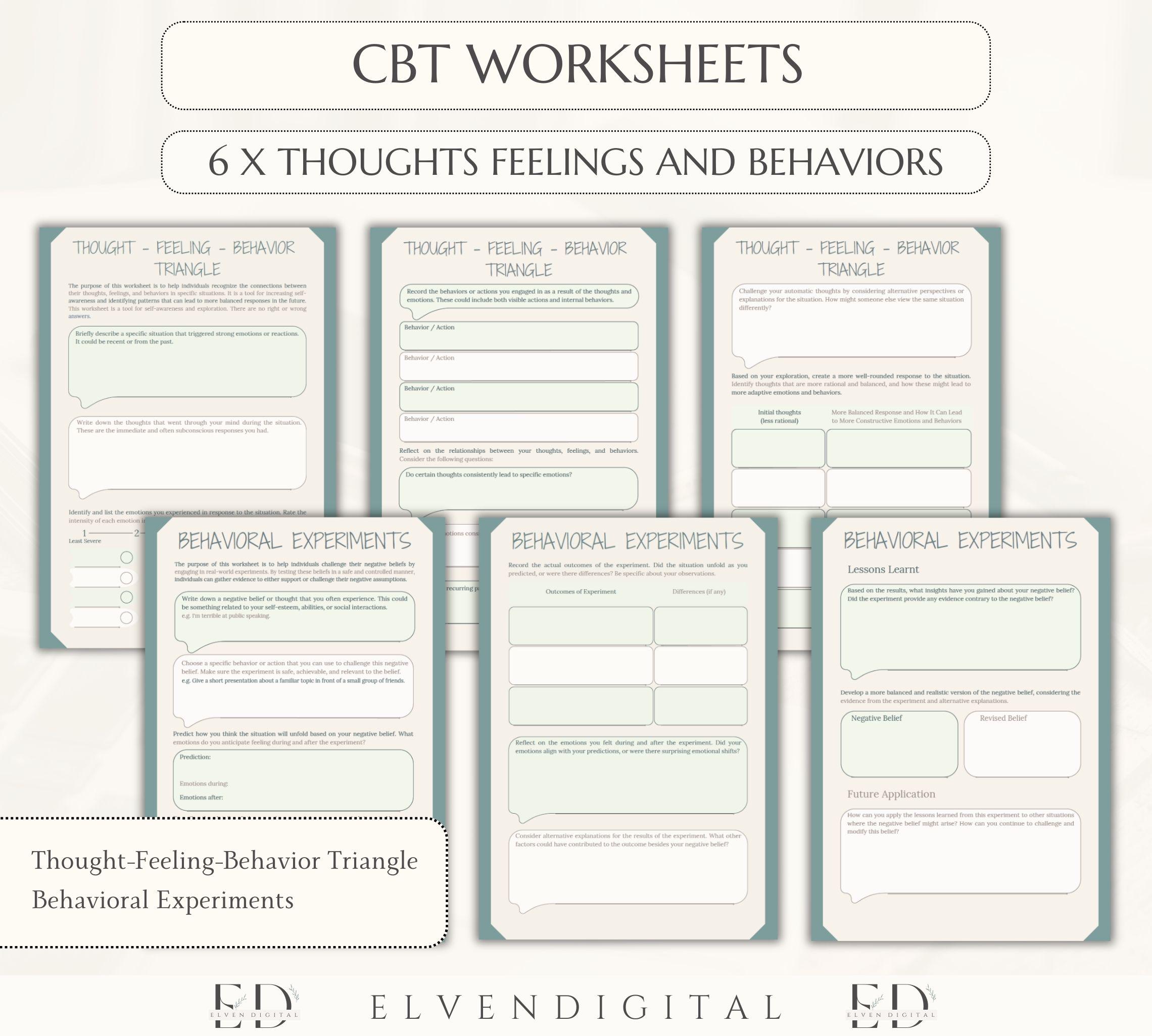 Cognitive Behavioral Therapy Workbook CBT Worksheets Bundle Cognitive ...