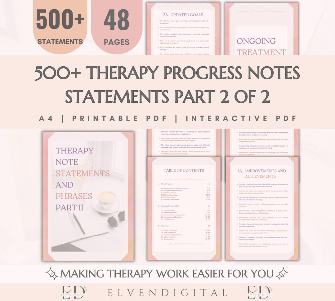 Therapy Progress Notes for Therapist Intervention Statements Phrases ...