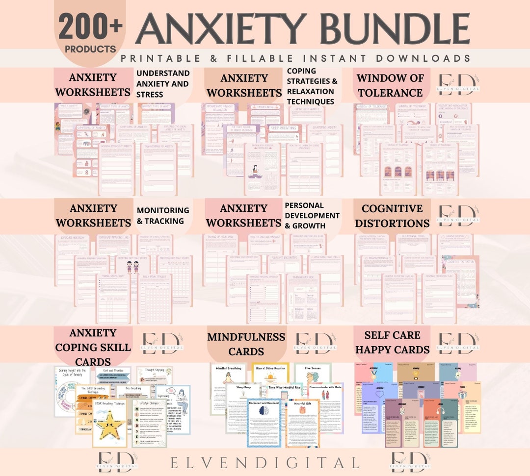 Therapy Workbook Coping Skills Cards Therapist Anxiety Bundle ...