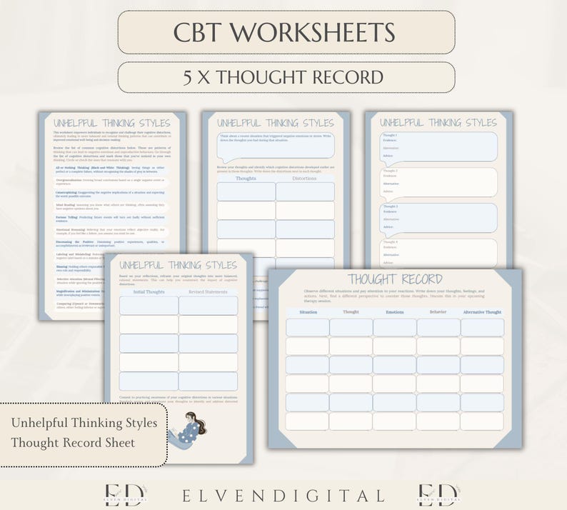 CBT Worksheets for Adults Cbt Worksheet Bundle CBT Therapy Worksheets ...