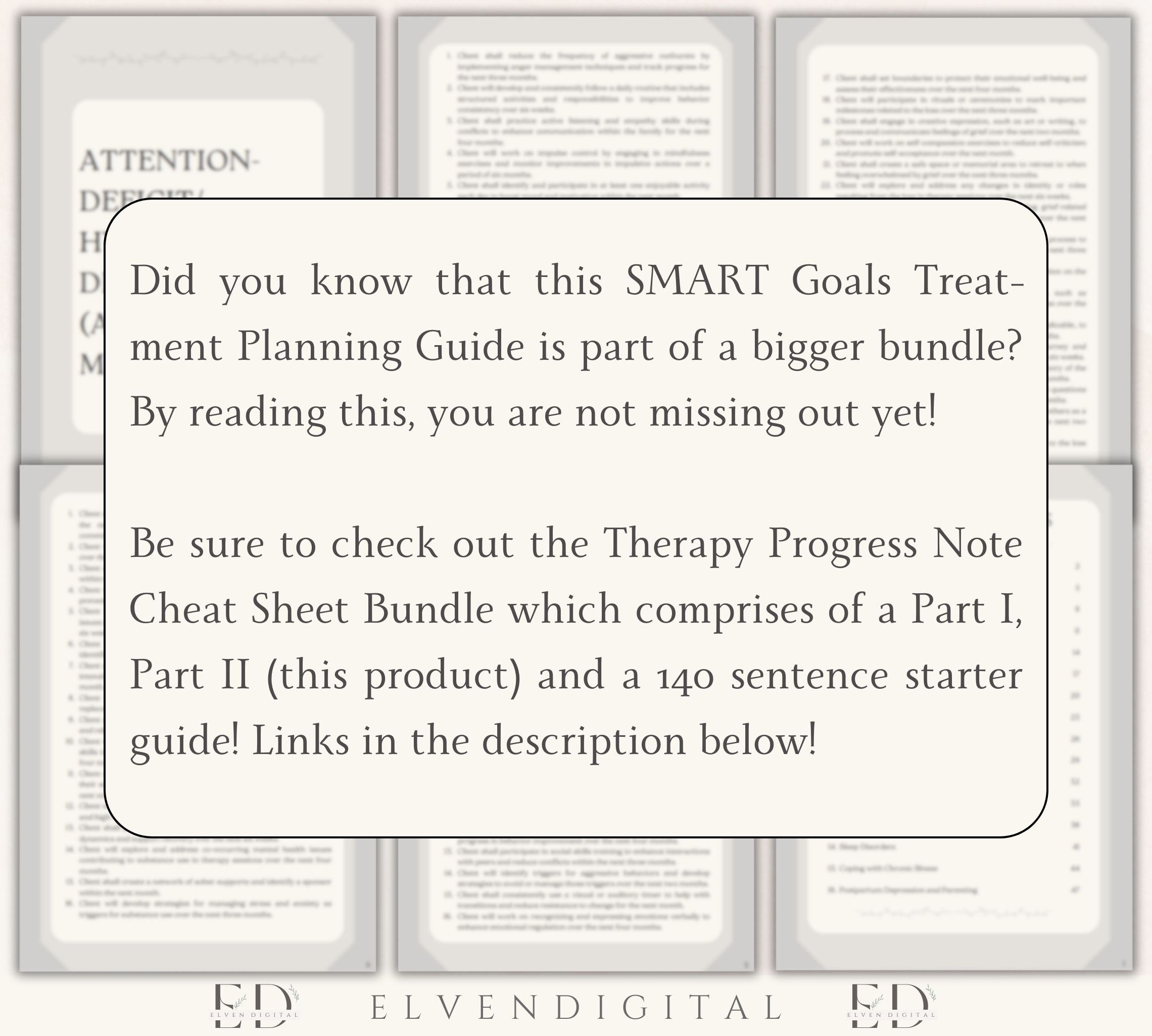 SMART Goals Treatment Planning Guide for Therapist Progress Notes ...