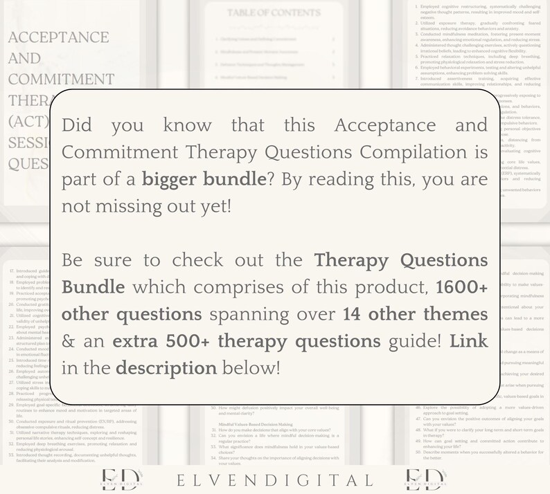ACT Therapy Questions Therapy Practice Tools ACT Counseling Workbook ...