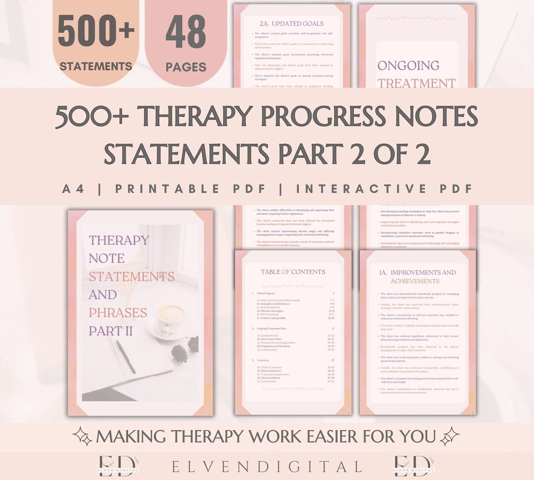 Therapy Progress Notes for Therapist Intervention Statements Phrases ...