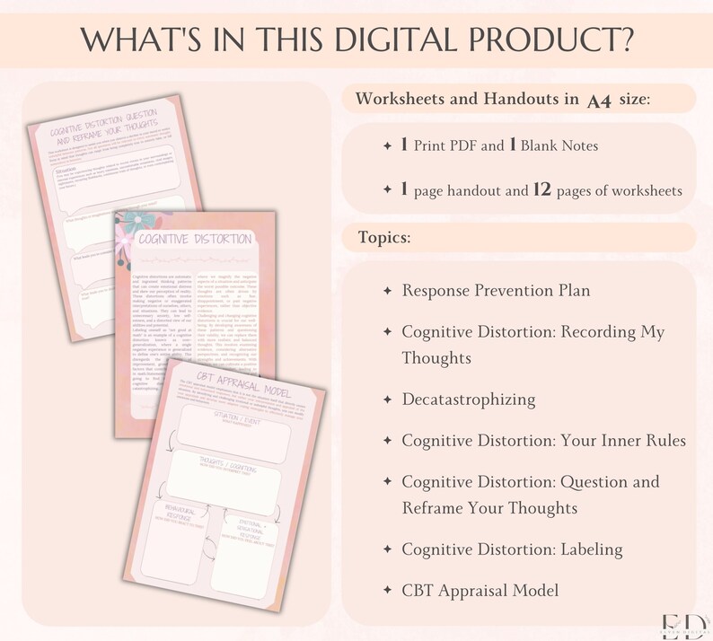 Cognitive Distortion Worksheets Therapy Cognitive Psychology - Etsy