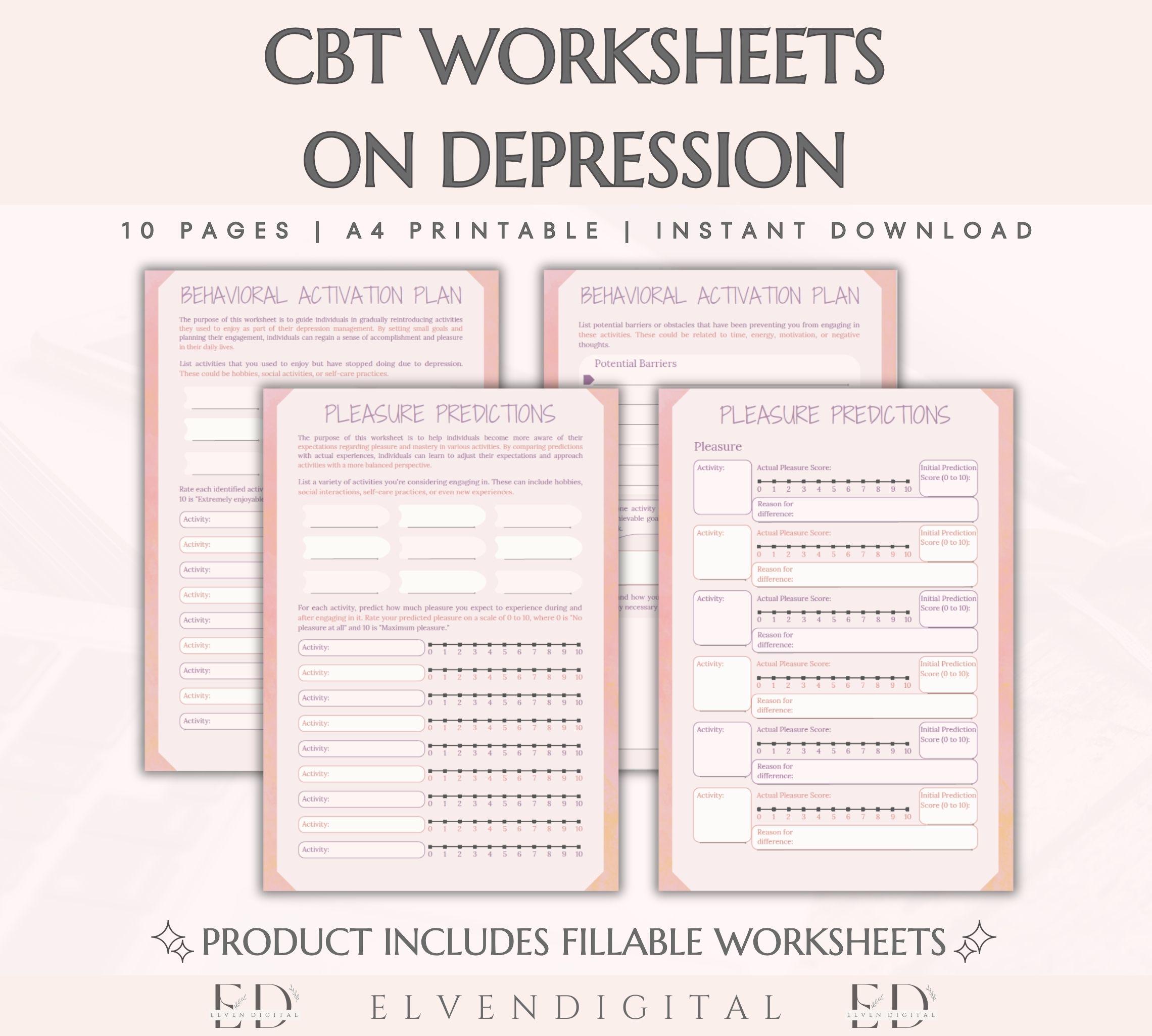 Depression Workbook Behavioral Activation Plan Worksheet Self-esteem ...