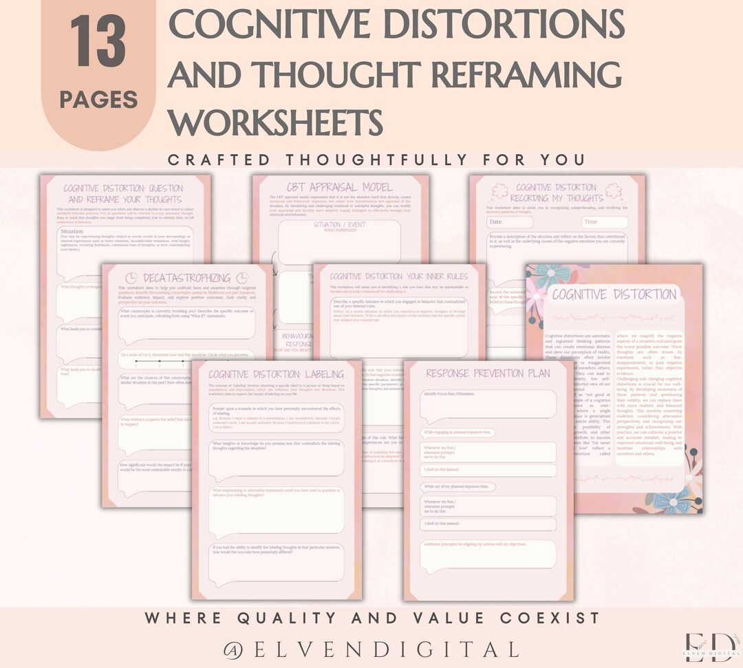Cognitive Distortion Worksheets Therapy Cognitive Psychology - Etsy