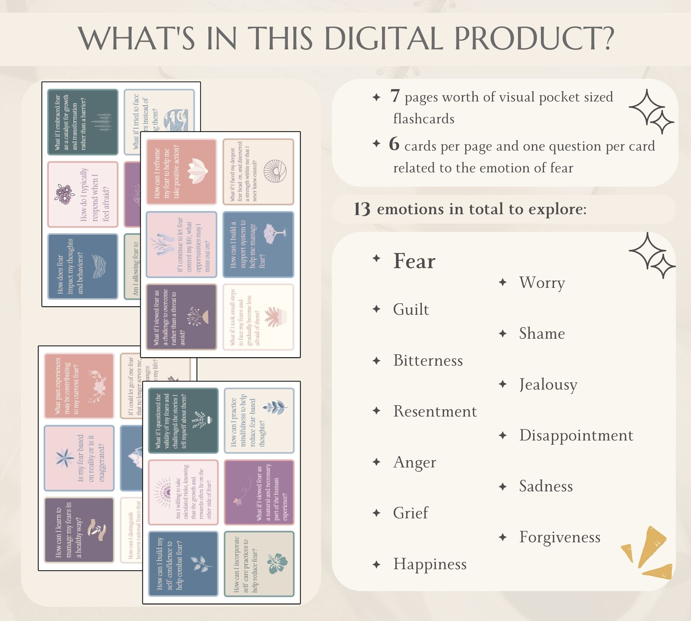 Emotional Questions Processing Fear Flashcards, Journaling Prompt Cards ...