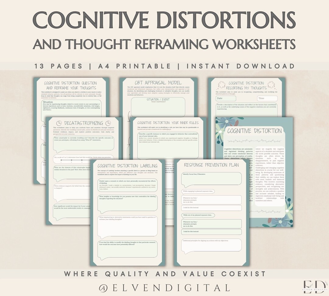 Cognitive Distortion Worksheet Cognitive Psychology Worksheets - Etsy