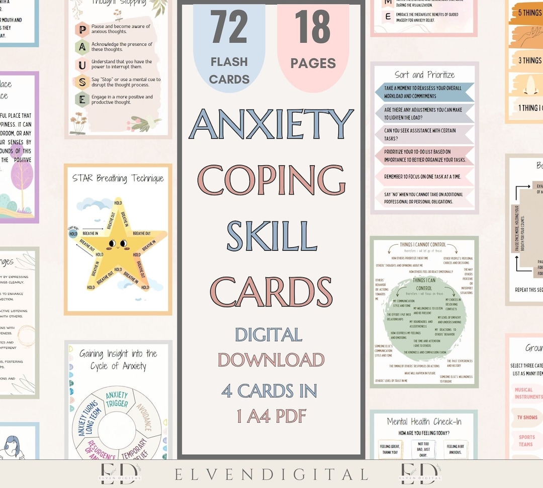 Anxiety Coping Skills Cards Calm Down Corner Psychologist Cards Mental ...