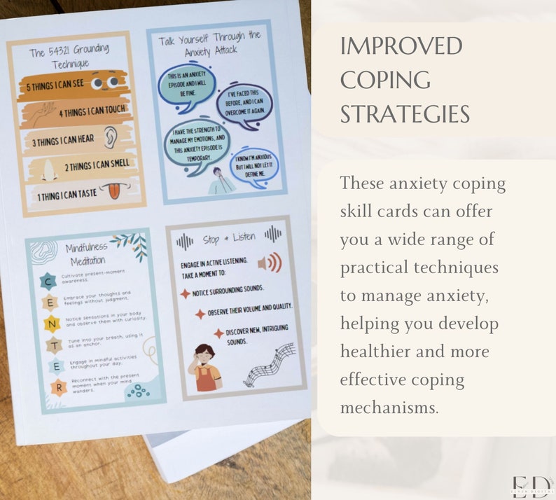 Anxiety Coping Skills Cards Calm Down Corner Psychologist Cards Mental ...