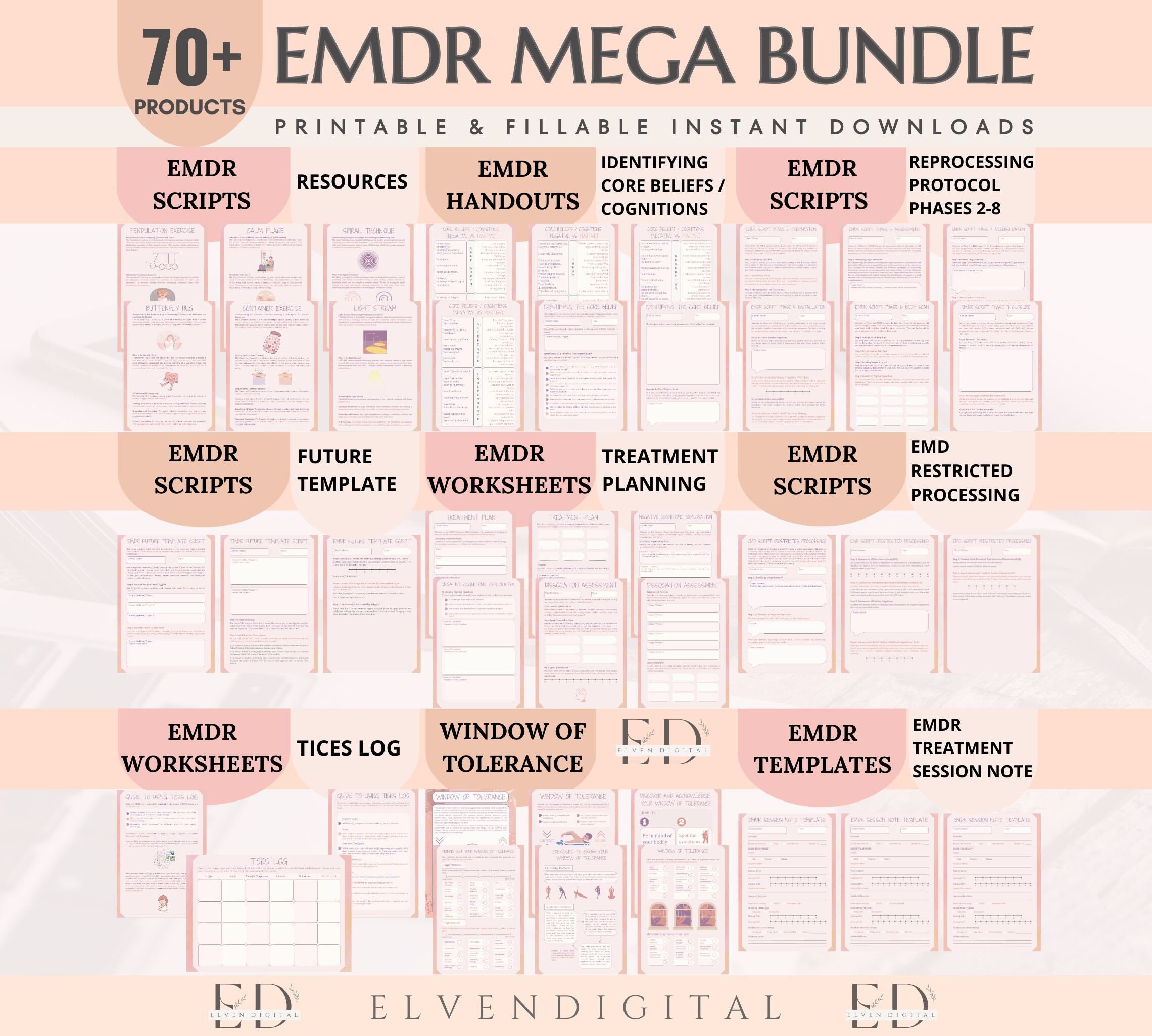 EMDR Worksheet Bundle EMDR Script for Therapist EMDR Therapy Worksheets ...