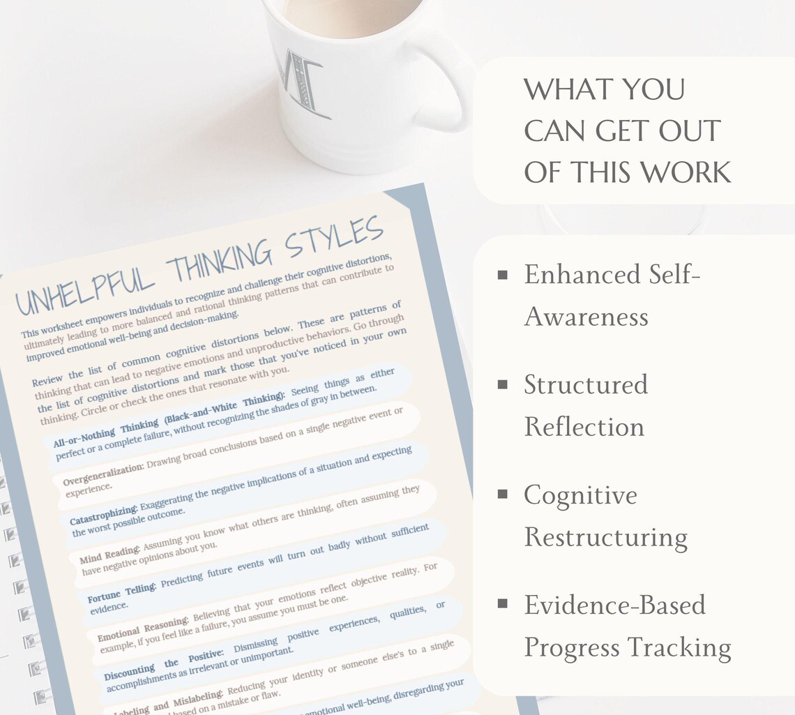 CBT Thought Record Worksheet CBT Unhelpful Thinking Styles Counseling ...