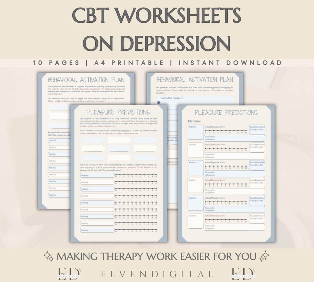 Depression Workbook Self-esteem Building Therapy Sheets Pleasure ...