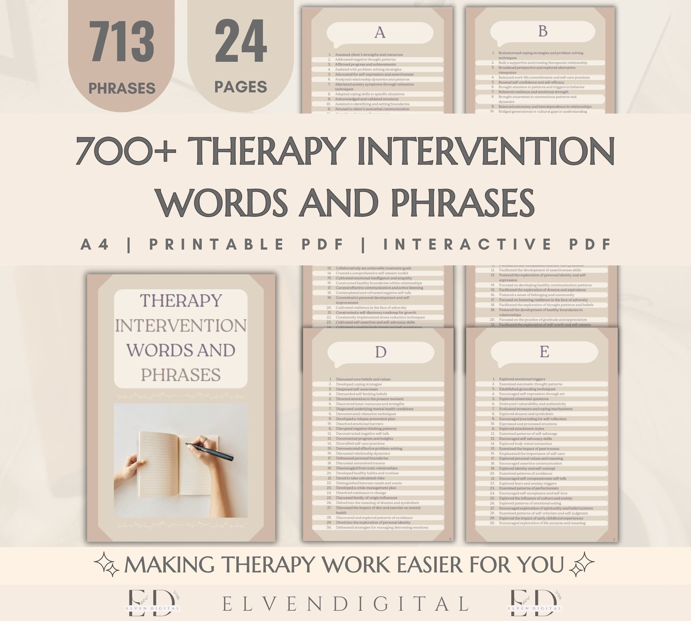 Therapy Intervention List Therapist Notes Template Counseling Session ...