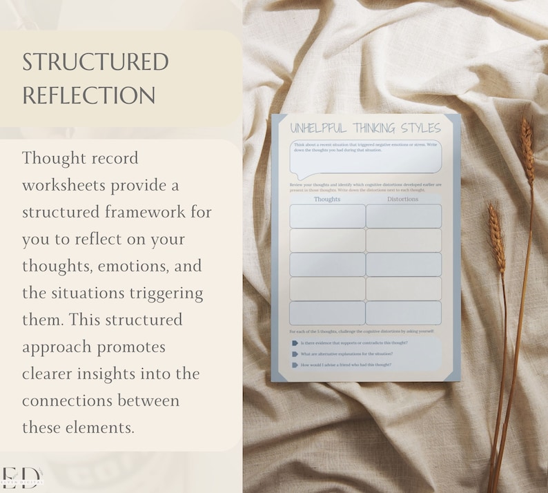 CBT Thought Record Worksheet CBT Unhelpful Thinking Styles Counseling ...