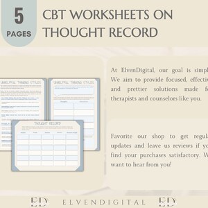 CBT Thought Record Worksheet CBT Unhelpful Thinking Styles Counseling ...