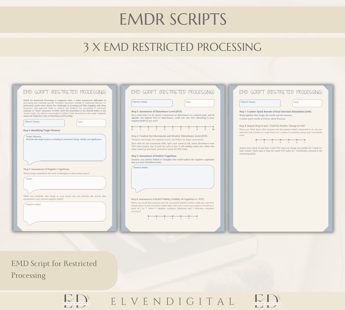 EMDR Worksheet Bundle Eye Movement Psychotherapy Bundle EMDR Scripts ...