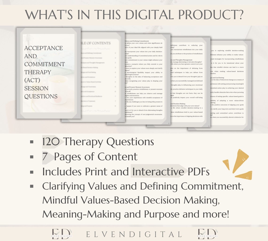 ACT Therapy Questions Therapy Practice Tools ACT Counseling Workbook ...