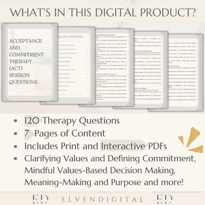 ACT Therapy Questions Therapy Practice Tools ACT Counseling Workbook ...