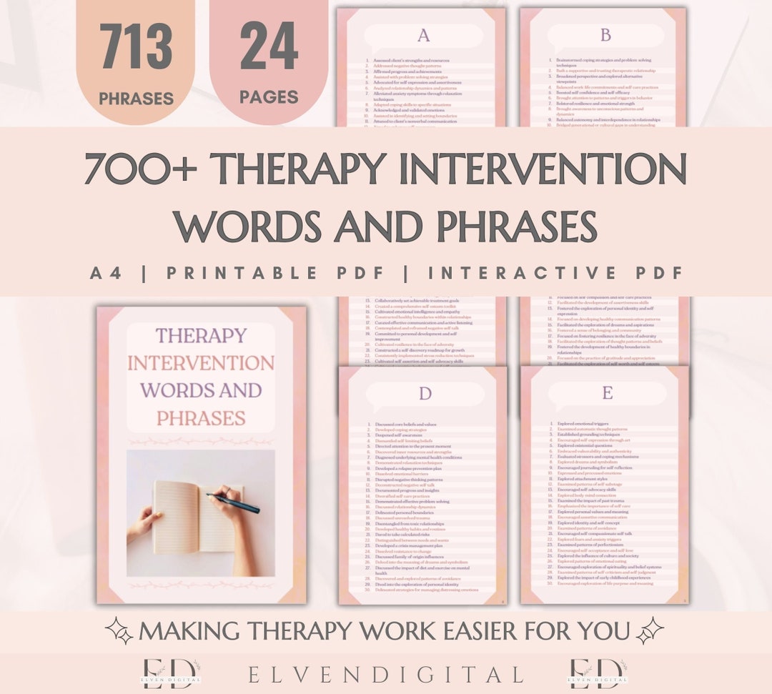 Therapy Intervention List Therapist Notes Template Counseling Session ...