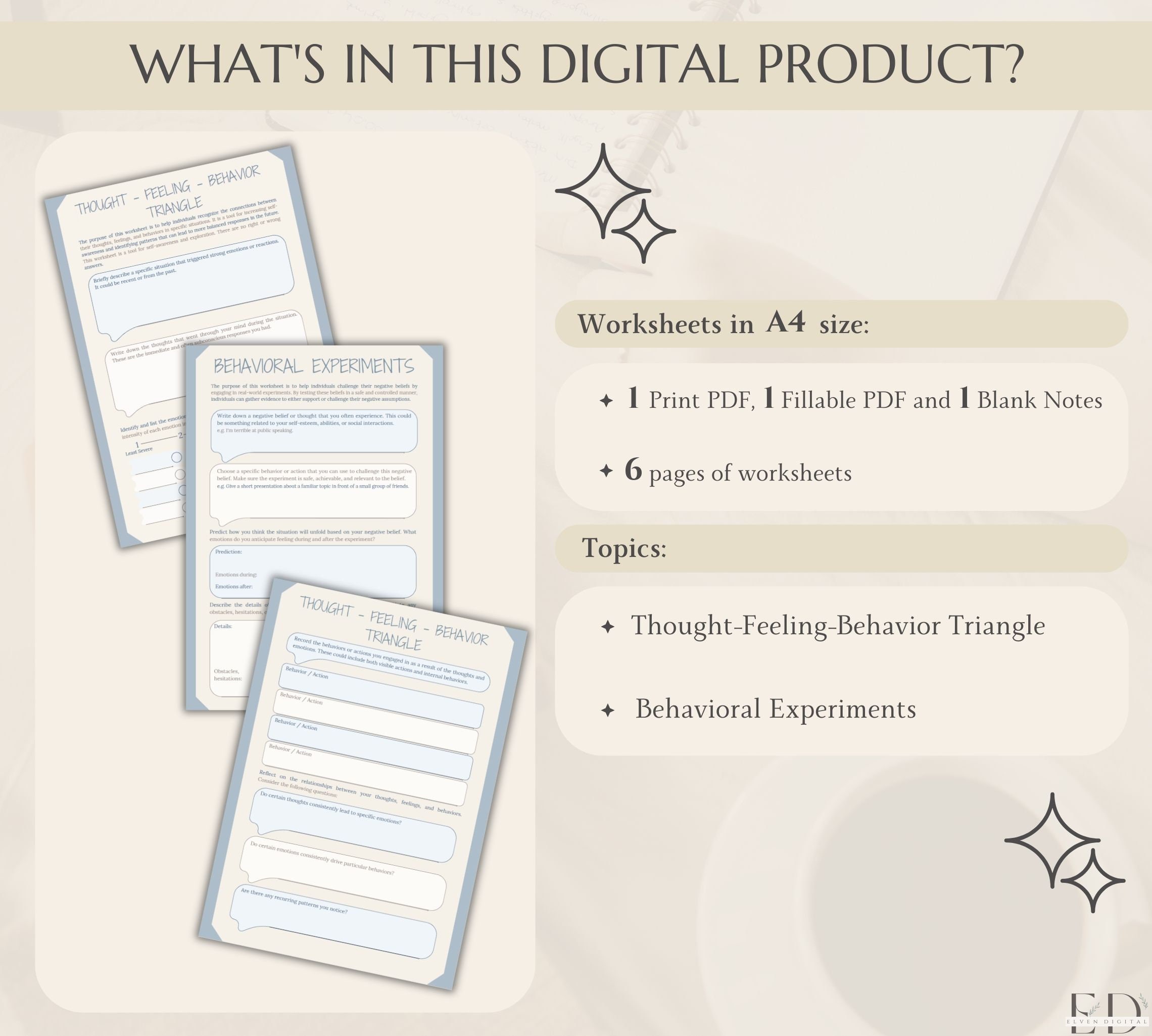 CBT Worksheets for Teens and Adults Counseling Handout Behavioral ...