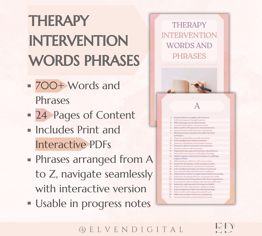 Therapy Intervention List Therapist Notes Template Counseling - Etsy