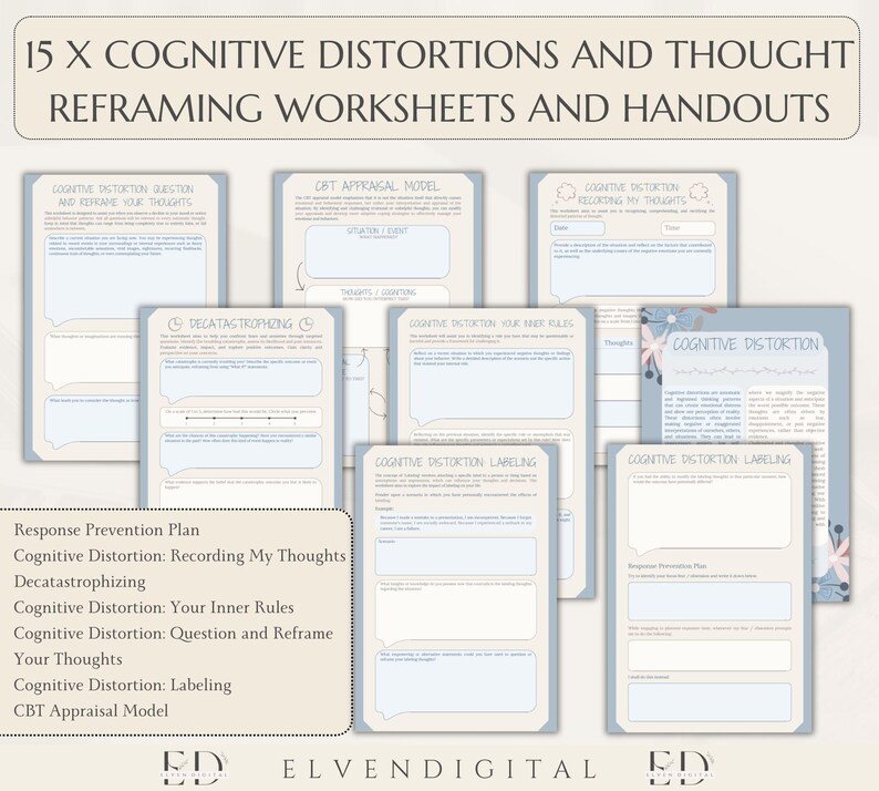 CBT Worksheets for Adults Cbt Worksheet Bundle CBT Therapy Worksheets ...