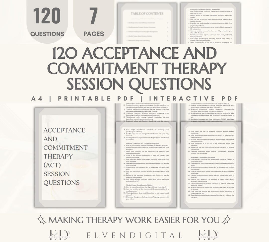 ACT Therapy Questions Therapy Practice Tools ACT Counseling Workbook ...