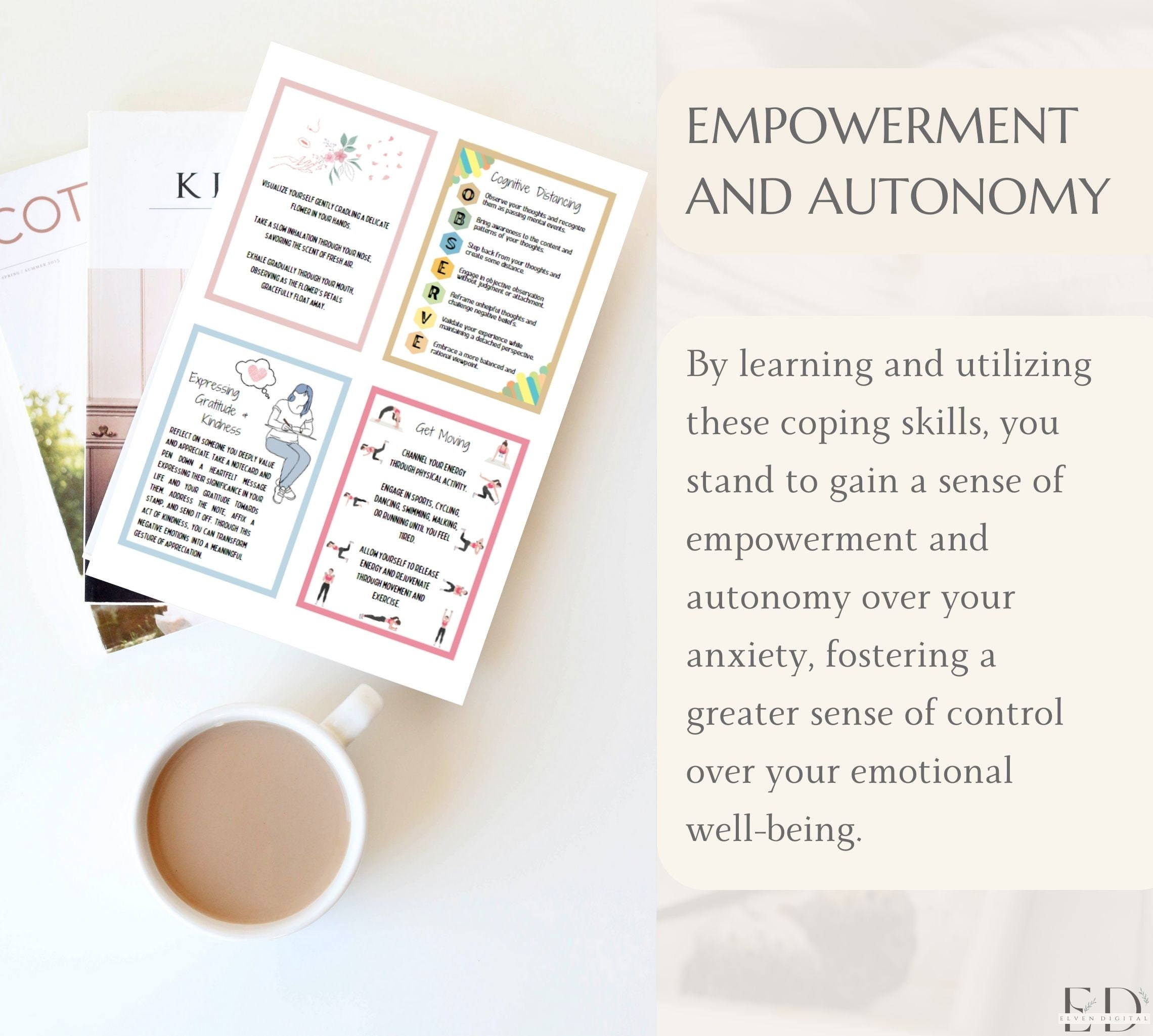 Anxiety Coping Skills Cards Calm Down Corner Psychologist Cards Mental ...