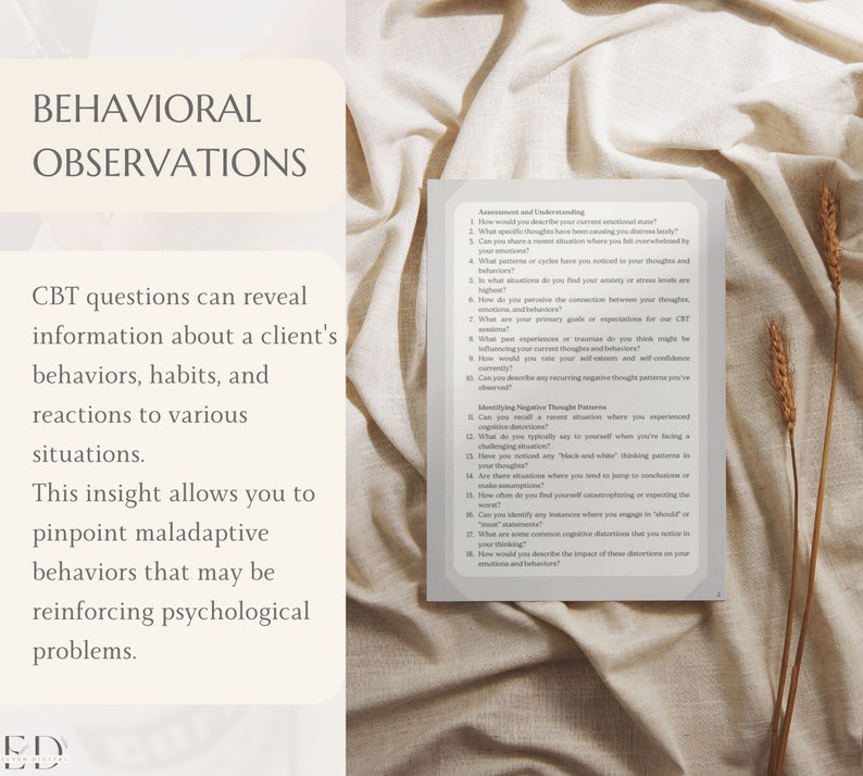 CBT Session Questions Cognitive Behavioral Therapy Counseling Tools ...