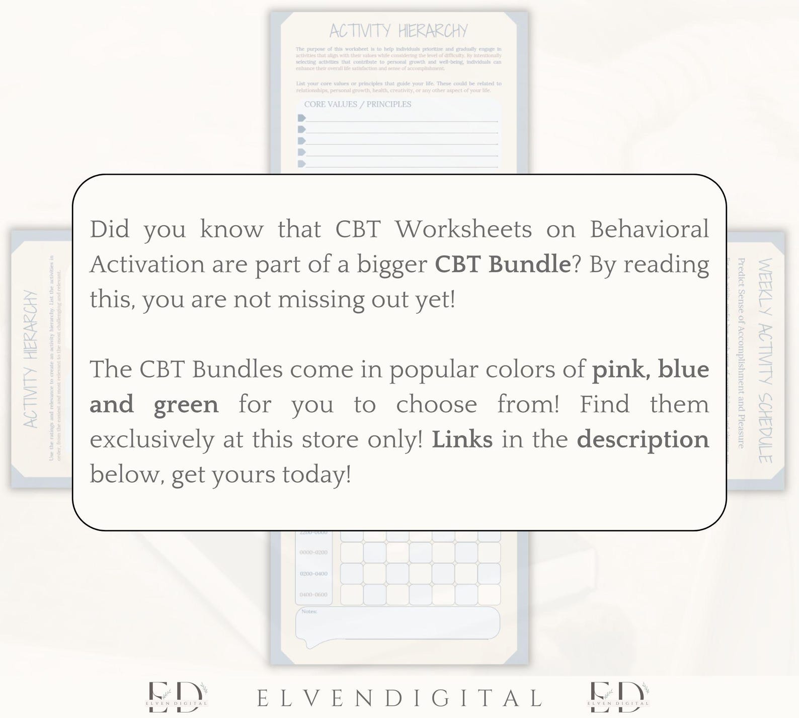 CBT Worksheets Behavioral Activation Counseling Handout Activity ...