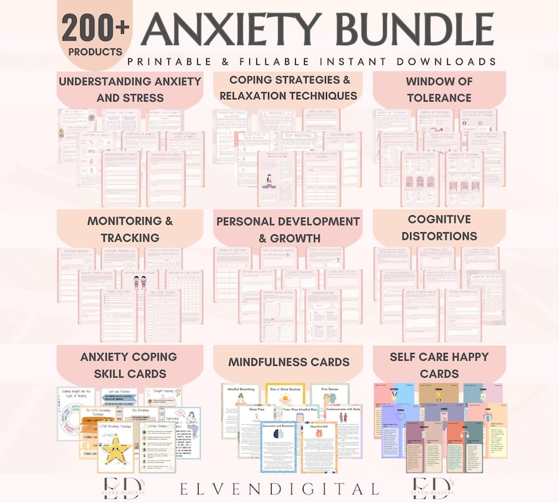 Therapy Workbook Coping Skills Cards Therapist Anxiety Bundle ...