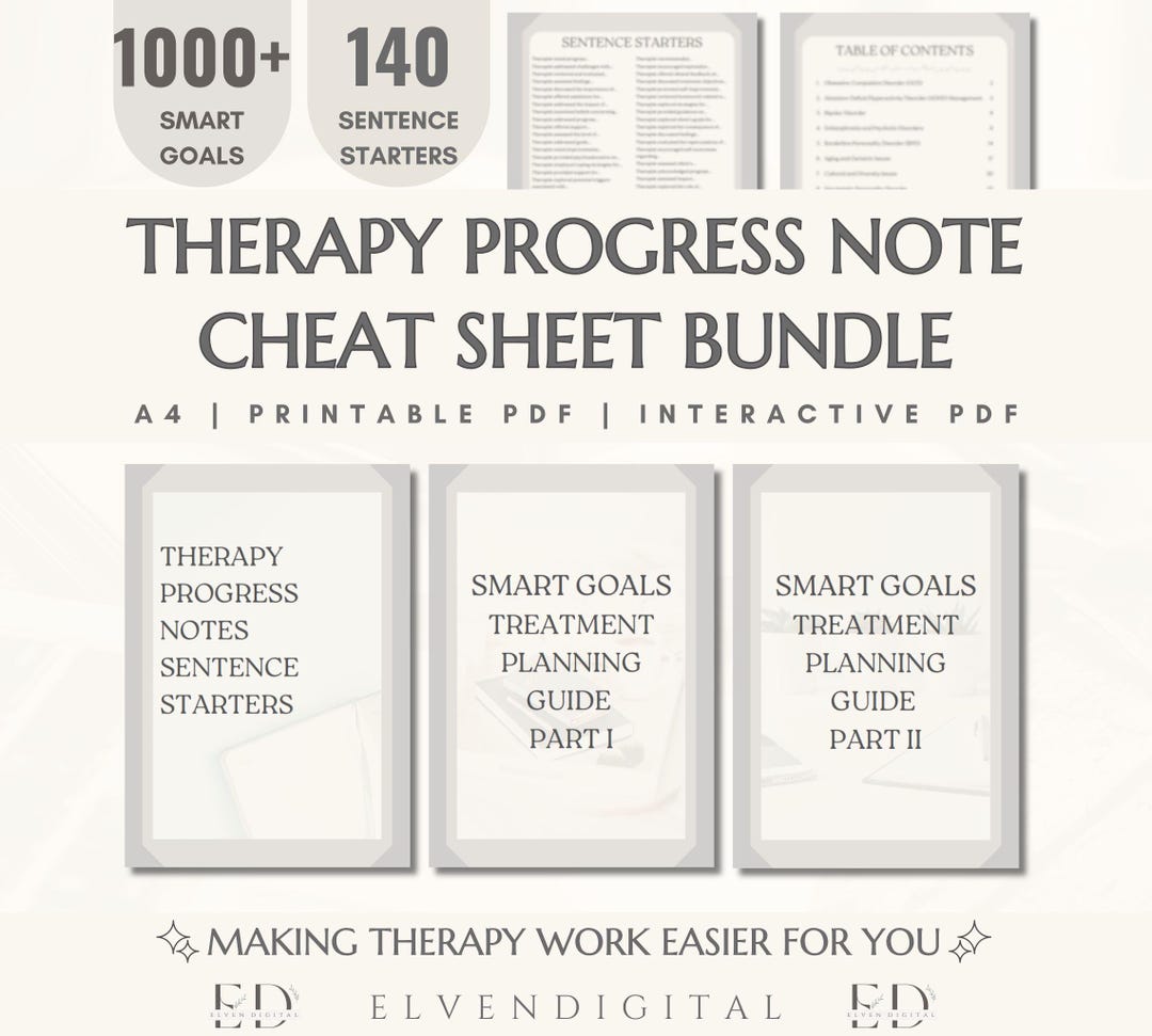 Therapy Progress Note Cheat Sheet Bundle (printable & Interactive PDF ...