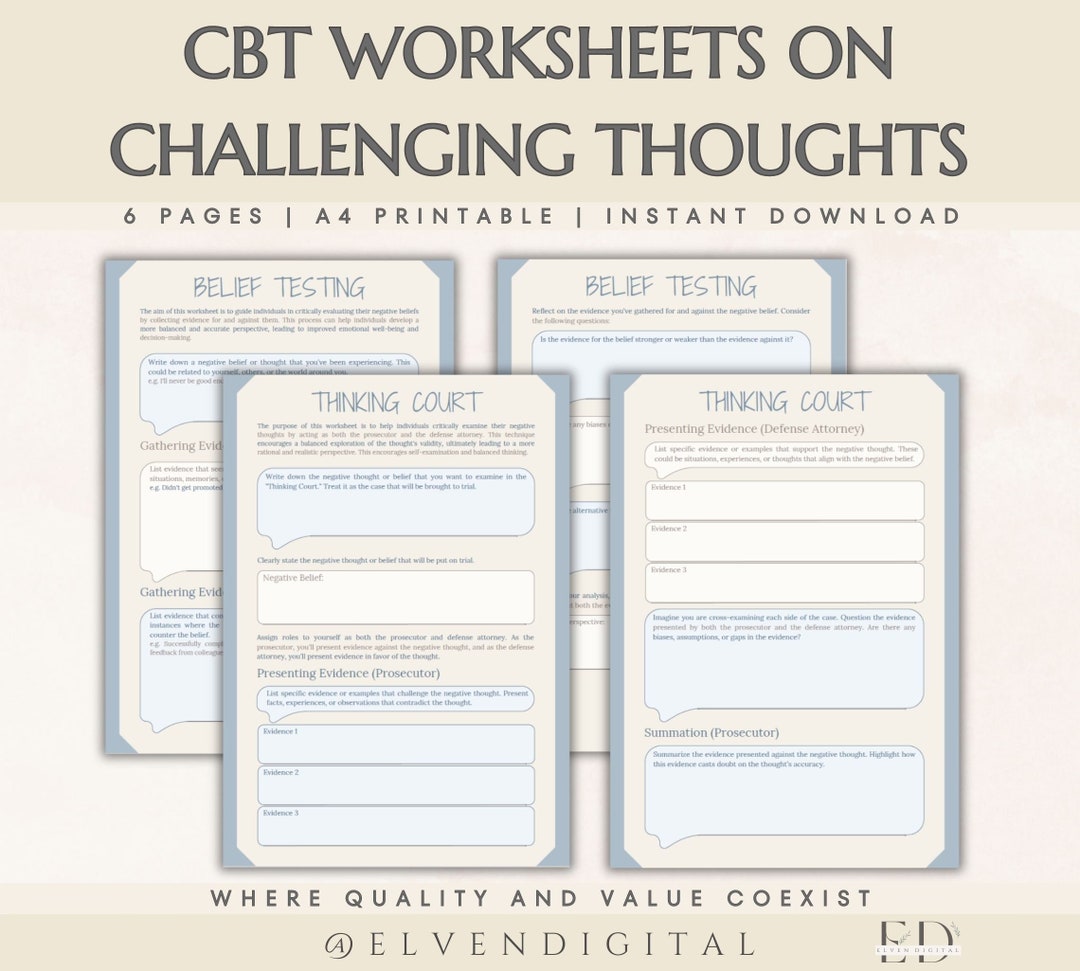 CBT Worksheets for Teen and Adult Challenging Anxious Thoughts - Etsy