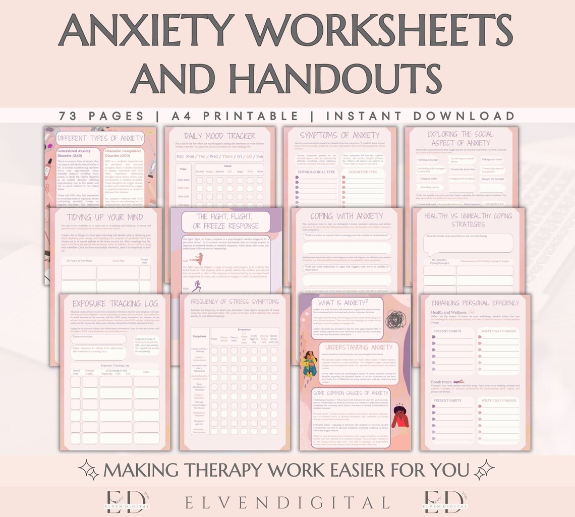 Anxiety Worksheets for Therapist Anxiety Coping Skills Worksheets for ...