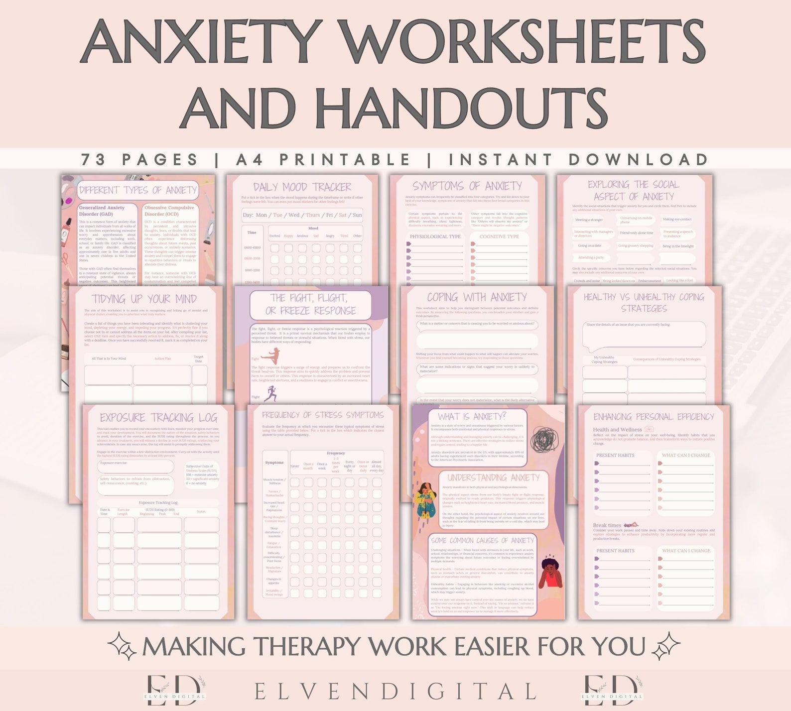 Anxiety Worksheets for Therapist Anxiety Coping Skills Worksheets for ...
