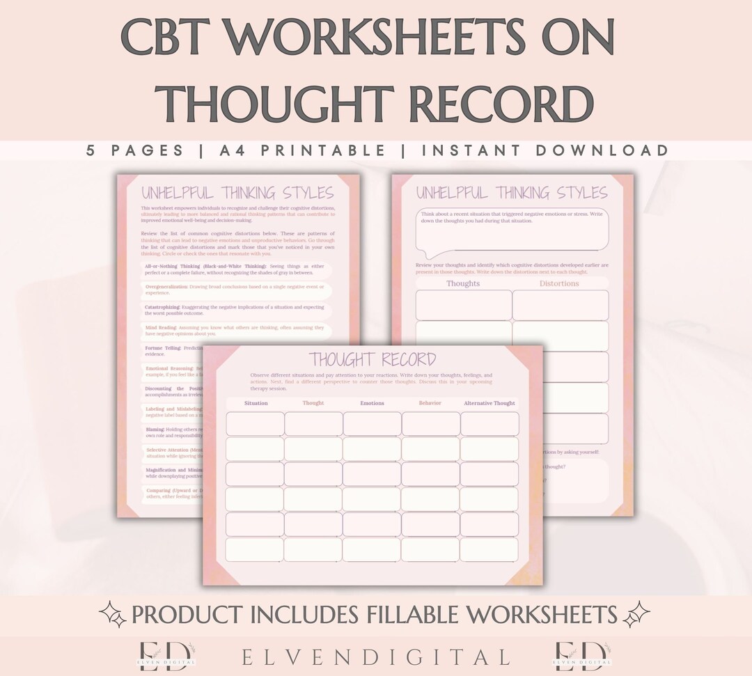 CBT Thought Record CBT Unhelpful Thinking Styles Worksheet Therapy ... CBT Thought Record CBT Unhelpful Thinking Styles Worksheet Therapy ...