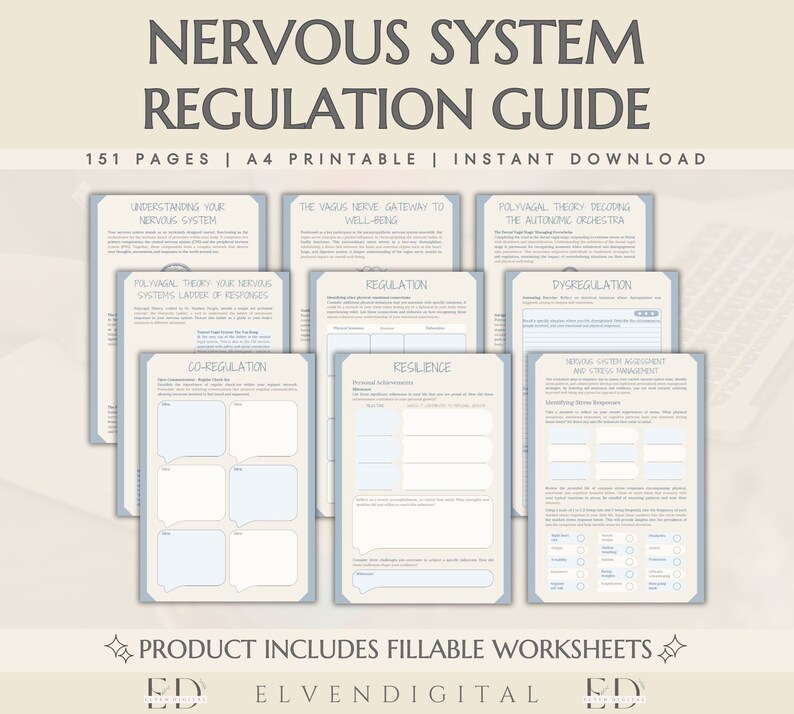 Nervous System Regulation Worksheets for Polyvagal Theory Nervous ...