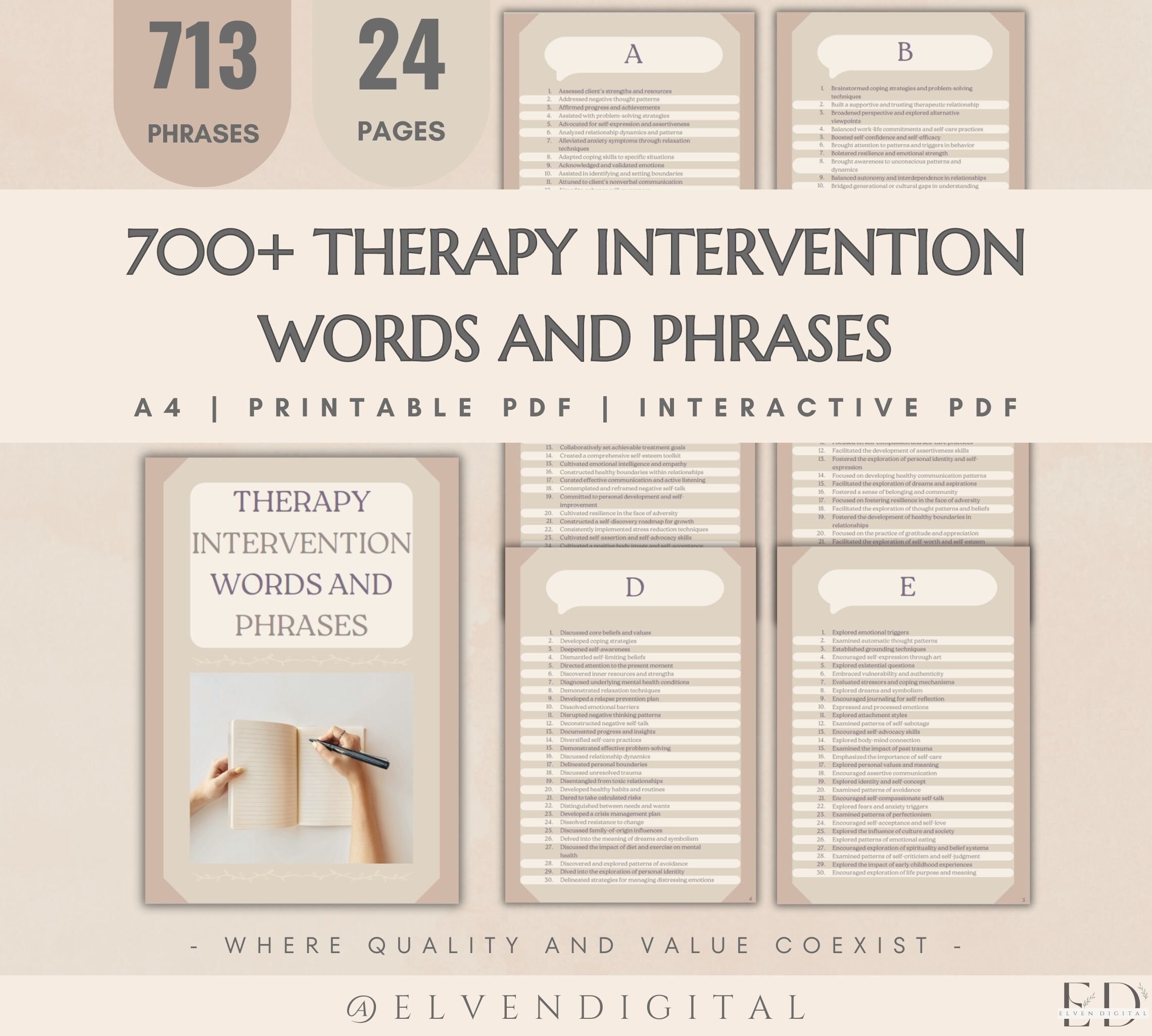 Therapy Intervention List Therapist Notes Template Counseling - Etsy