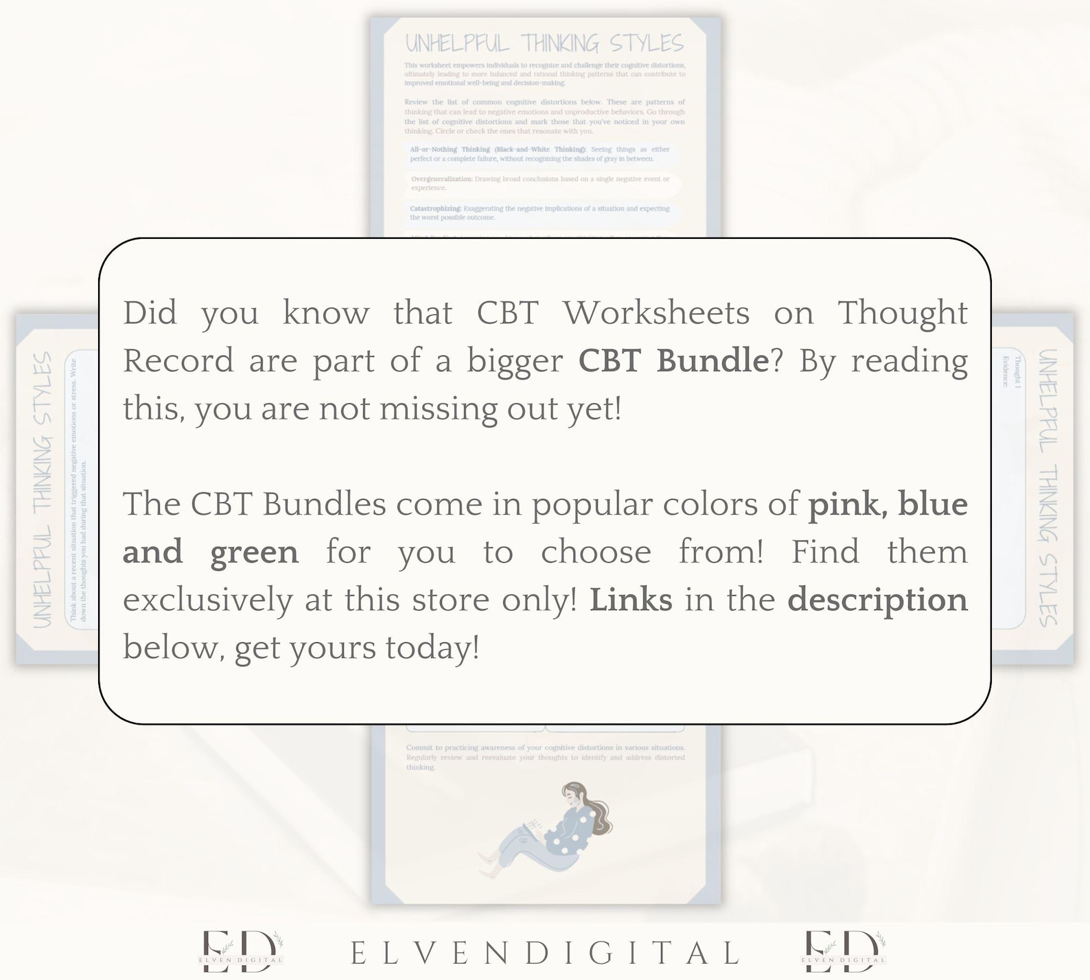 CBT Thought Record Worksheet CBT Unhelpful Thinking Styles Counseling ...